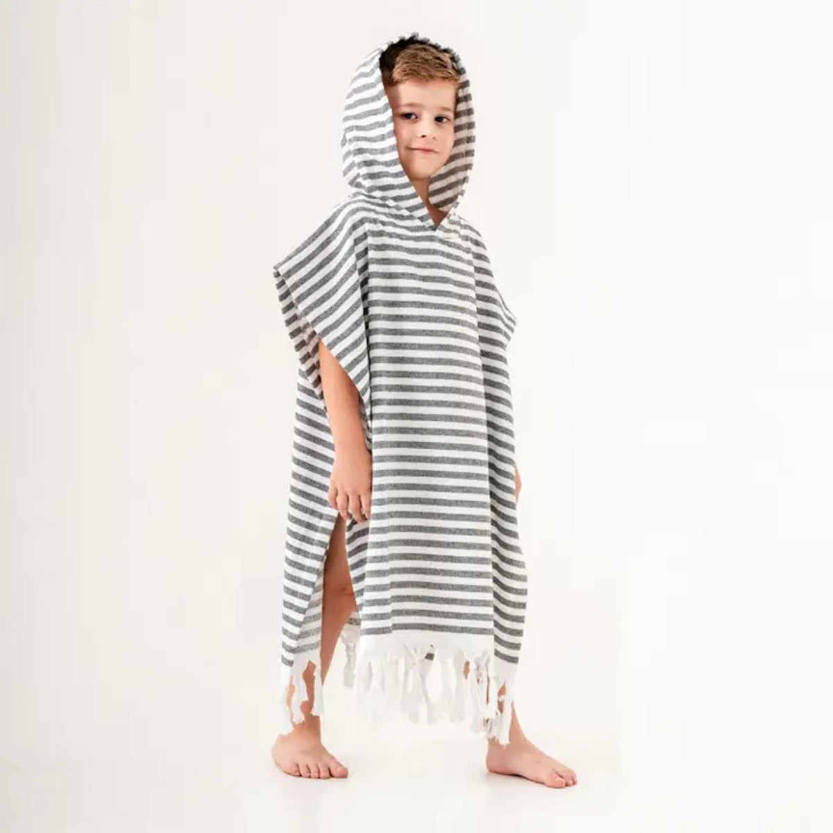 Kikoya Kids Hooded Poncho Changing Towel Terrybacked in Marin in Black